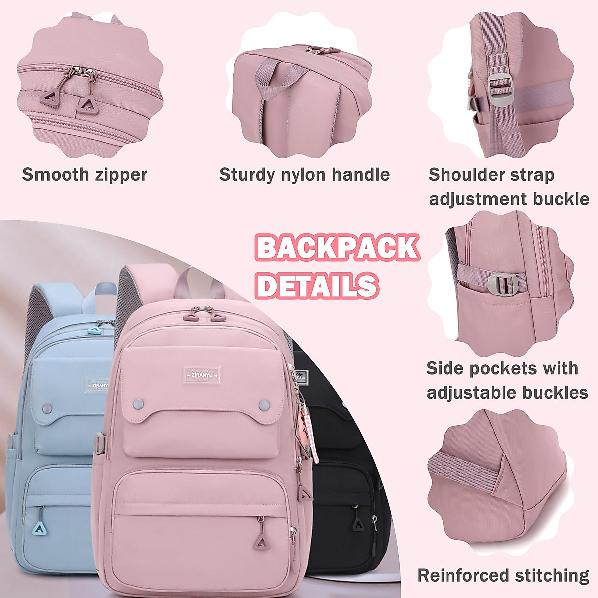 Solid Color Middle School Student School Bag Outdoor Travel Backpack Teen Girl Casual Backpack