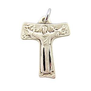 HMHReligiousMfg Sterling Silver Patron of Animals Saint Francis Tau Cross, 13/16 Inch
