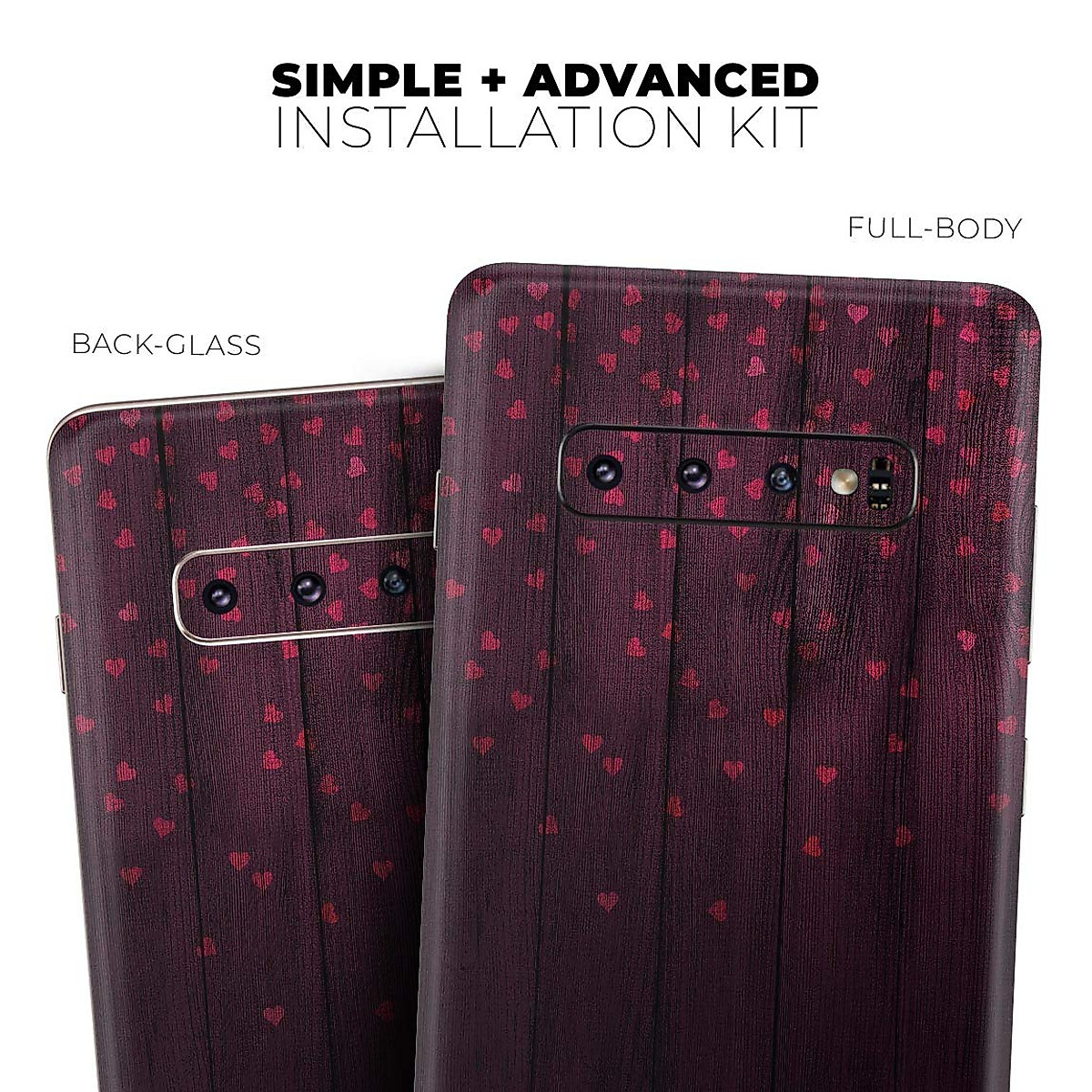 DesignSkinz Falling Micro Hearts Over Burgundy Planks of Wood 2 Protective Vinyl Decal Wrap Skin Cover Compatible with The Samsung Galaxy S20 (Screen Trim & Back Glass Skin)