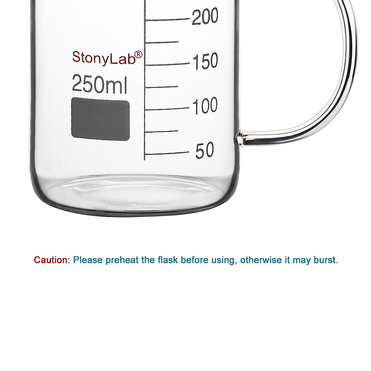 stonylab Glass Beaker with Handle, Borosilicate Glass Graduated Low Form Griffin Beaker with Handle and Pouring Spout, 250 ml