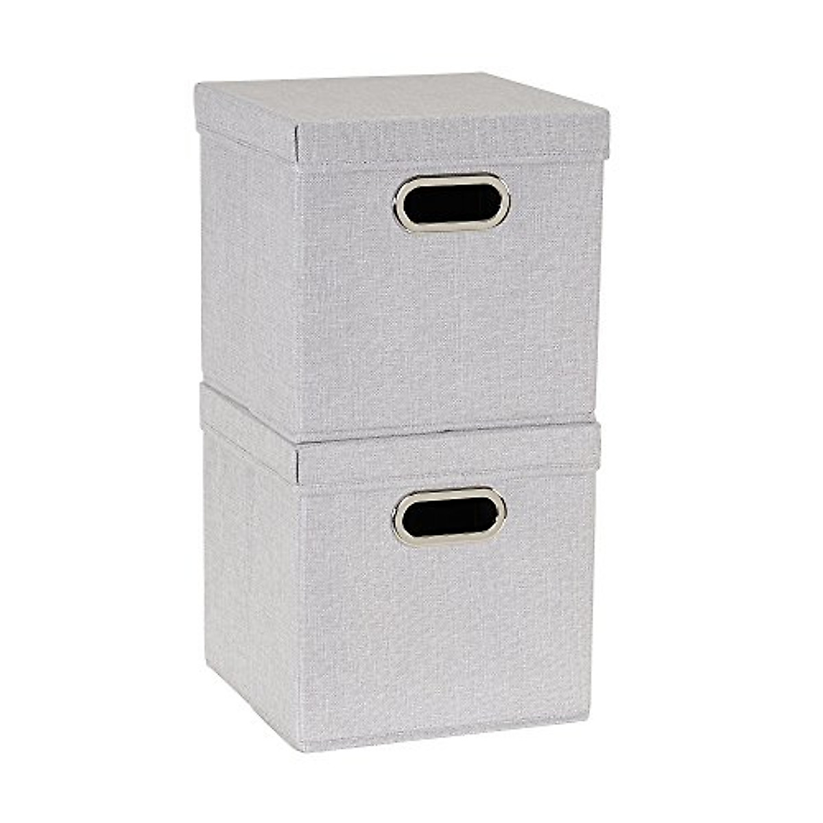 Household Essentials 804-1 Café Cube Bin Storage Set with Lids and Handles | 2 Pack, Grey Linen