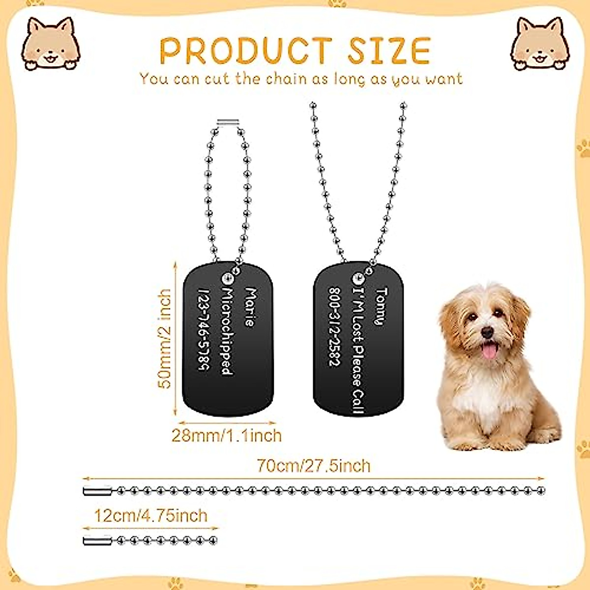 Military Dog Tags Set - Blank Aluminum Tags with Steel Chains for DIY ...