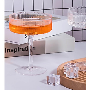 Sipp Vintage Art Deco Luxury Ribbed Martini Glasses | Set of 4 | Premium Classic Crystal Cocktail Glassware for Martini, Manhattan, Cosmopolitan, Sidecar, Daiquiri, Dessert | 10 oz | Mother's Day Gift