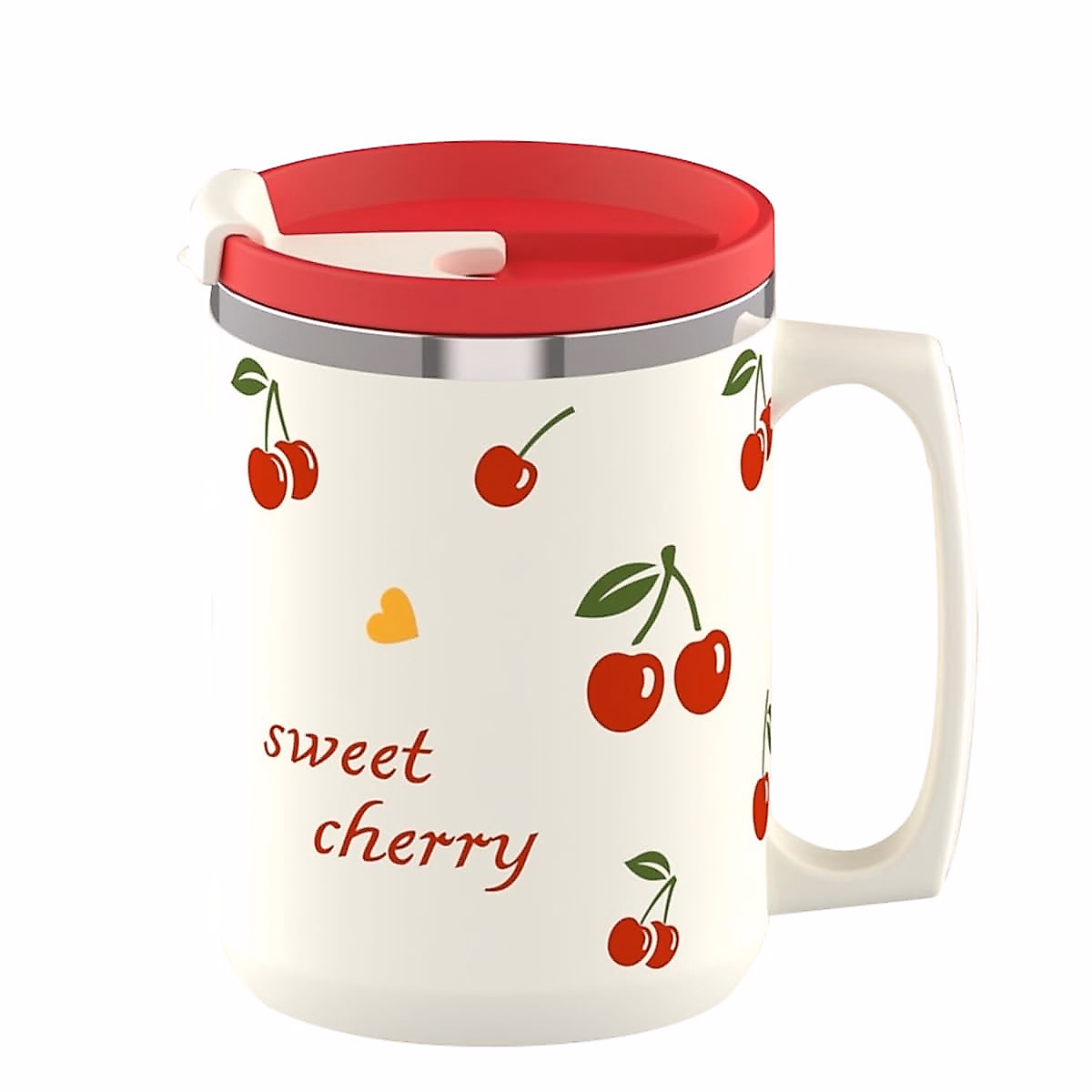 Maiyuansu Cherry Print Stainless Steel Tumbler with Handle Insulated Coffee Cup with Hadle and Lid Portable Travel Mug Water Bottle Double Wall Insulation