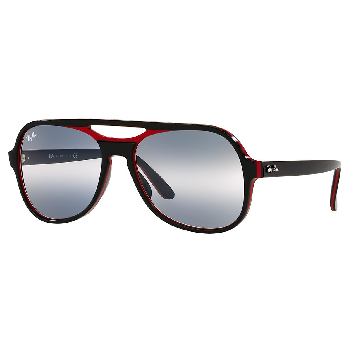Ray-Ban Rb4357 Powderhorn Aviator Sunglasses, Black Red Blue/Clear Gradient Blue, 58 mm