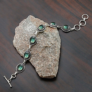 Natural 11,55 Carat Labradorite Bracelet 925 Silver Plated Handmade Vintage Bohemian Style Jewelry For Women Her Wife