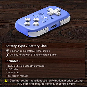 AKNES 8Bitdo Micro Bluetooth Controller, Pocket-sized Mini Gamepad for Switch/Lite/OLED, Android, and Raspberry Pi, Supports Keyboard Mode for macOS/iPadOS/macOS/Wins - Blue
