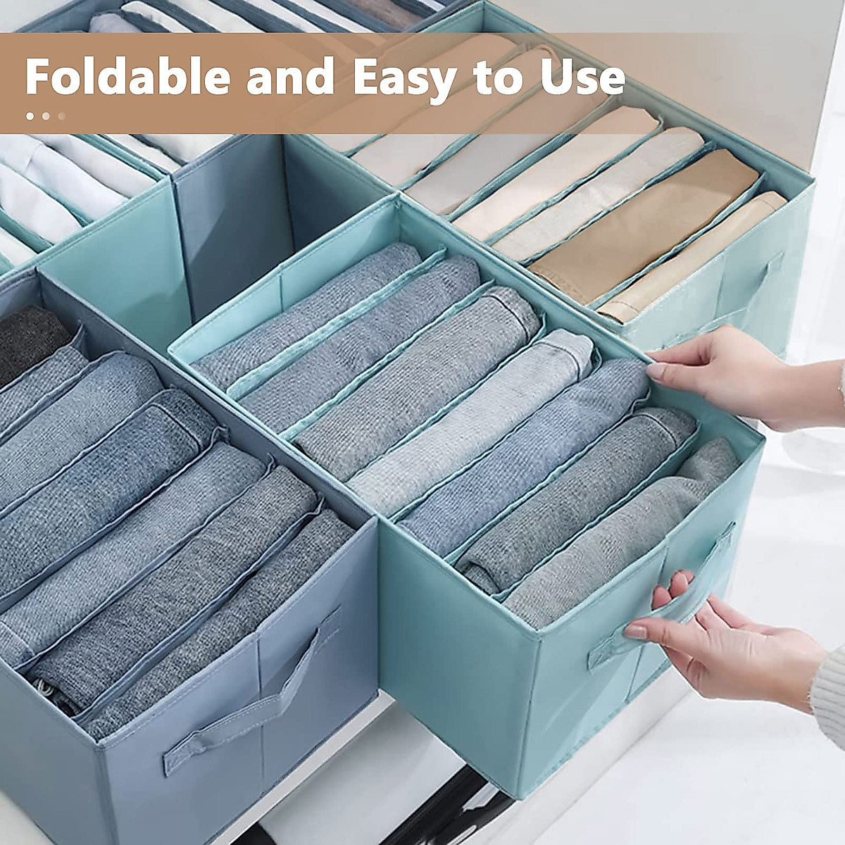 GWSNIO 2PCS Wardrobe Clothes Organizer Jeans Storage, Foldable Closet Organizer Storage Box with Handle for Jeans T-shirt Pants Sweater Kids Clothes Drawer Dividers