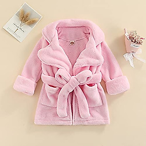 Andannby Infant Toddler Baby Girl Flannel Soft Bathrobes Plush Kimono Robe Pjs Sleepwear with Belt (Pale Pink, 2-3 Years), 2-3T