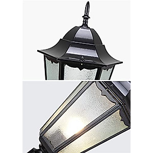 1-Light Black European Glass Lantern Street Light, Traditional Victoria Antique Outdoor Aluminum Metal Pillar Post Lamp Waterproof Column Lawn Villa Garden Landscape Pole Floor Lights D