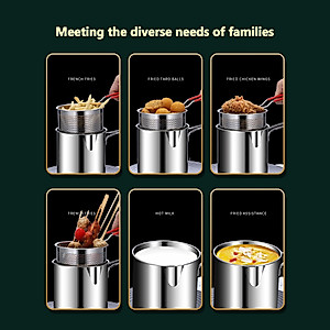 Deep Fryer Pot with Basket, 2Pcs/Set Deep Fryer Pan Stainless Steel Chip Pan with Handle Uncoated Mirror Polished Brushed Frying Pots for French Fries Chicken Wings