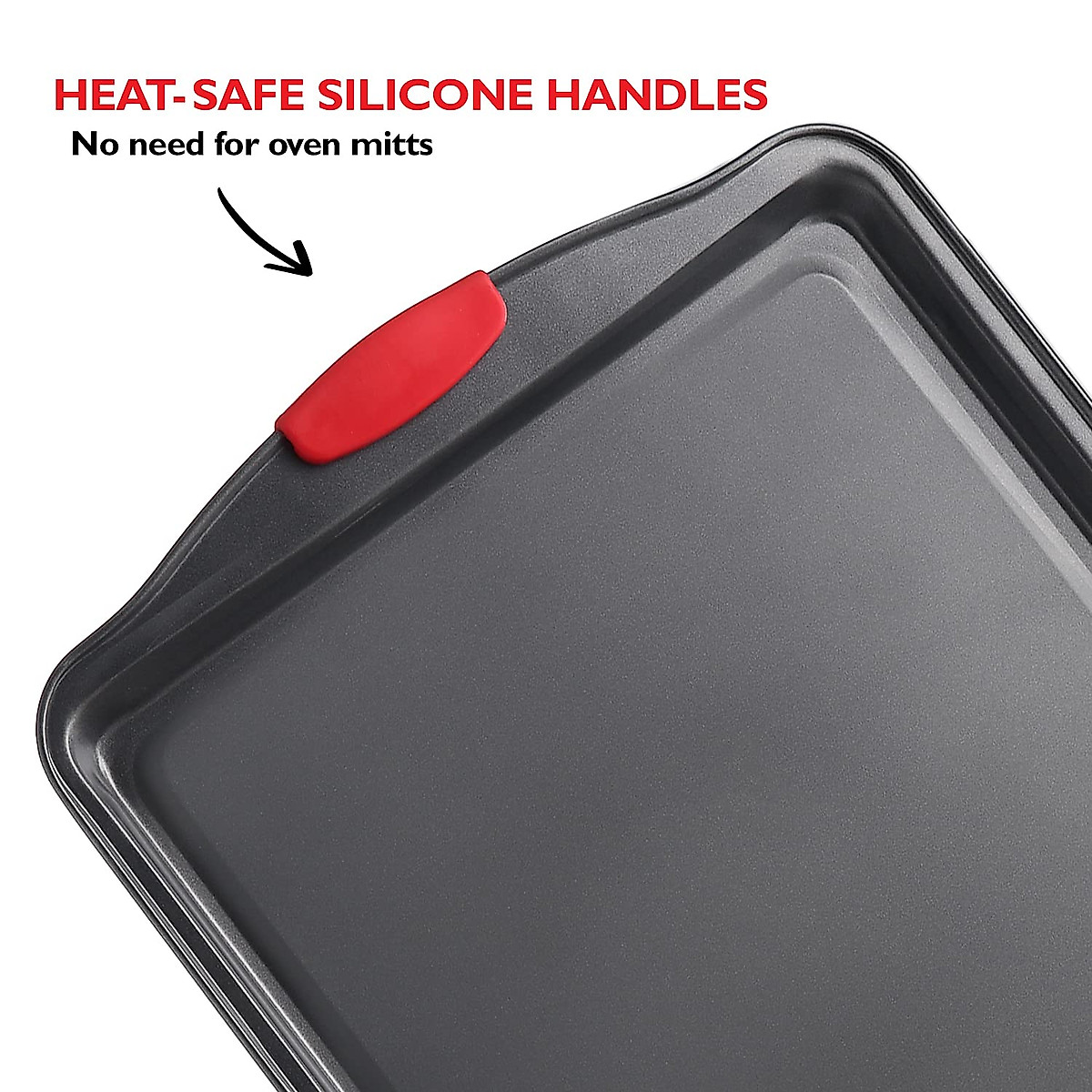 Eatex Baking Sheet, 6PC Cookie Sheet Set with Silicone Handles, Nonstick Steel Baking Pan, Durable Baking Sheets for Oven, BPA Free Baking Pans Set, Cookie Sheets for Baking Set – Black Bakeware