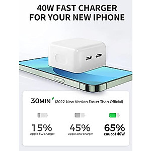 iPhone Fast Charger, 40W Super Dual USB C Wall Charger [MFi Certified] Double Port Apple USB C Charger with USB C to Lightning Cable and USB C to C Cable for iPhone 14 13 12 11 Pro Max Mini Pro iPad