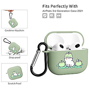 MAYCARI Compatible with Airpods 3rd Generation Case, Cute Airpods 3 Case Cover Frog Printed Protective Women Girl with Keychain for Apple Airpods 3rd Gen Case
