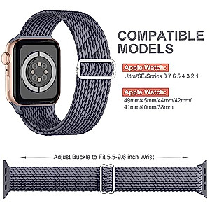 Getino 10 Pack Braided Stretchy Compatible with Apple Watch Band Women 38mm 40mm 41mm 42mm 44mm 45mm 46mm 49mm, Sport Nylon Elastic Solo Loop iWatch Strap Men for iWatch Ultra 2 SE Series 10 9 8 7 6 5