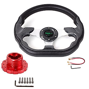 RASTP D Shape Racing Steering Wheel with Sim Racing Gaming Steering Wheel Adapter Fit for Thrustmaster T500 / T300 / TS-PC,TS-XW (Black-Red)