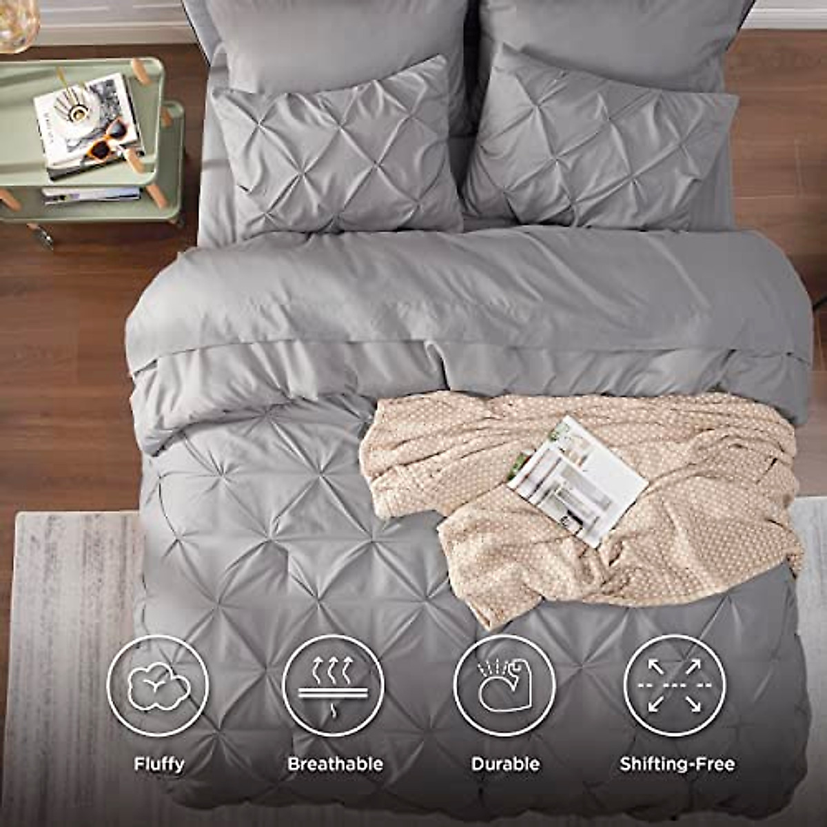 Bedsure California King Comforter Set - Cal King Bed Set 7 Pieces, Pinch Pleat Grey Cali King Bedding Set with Comforter, Sheets, Pillowcases & Shams