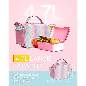 Bagseri Kids Lunch Box Insulated - Lunch Bag for Girls with Buckle Handle - Portable Reusable Toddler Leak-proof Lunchbox for School and Daycare, Pink Glitter, Unicorn