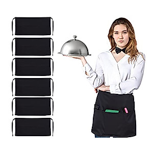 RUVANTI 6 Pack Server Aprons with 3 Pockets - Waitress Waiter Waist Apron, Half Apron with Long Waist Strap, Waitress Apron for Women and Man - Black Short Aprons