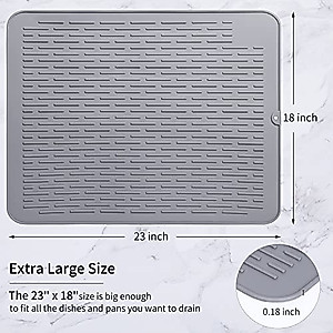 Extra Large Silicone Dish Drying Mat - XL Size 23” x 18” Dish Rack Mat for Kitchen Counter, Heat-resistant Rubber Dish Mat, Non-Slip Silicone Sink Mat, Eco-friendly Counter Top Mat, BPA Free, Grey