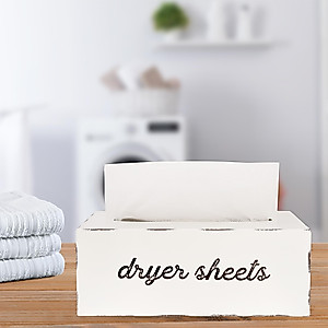 AuldHome Dryer Sheet Dispenser; Countertop Rustic White Fabric Softener Sheet Holder for Laundry Room