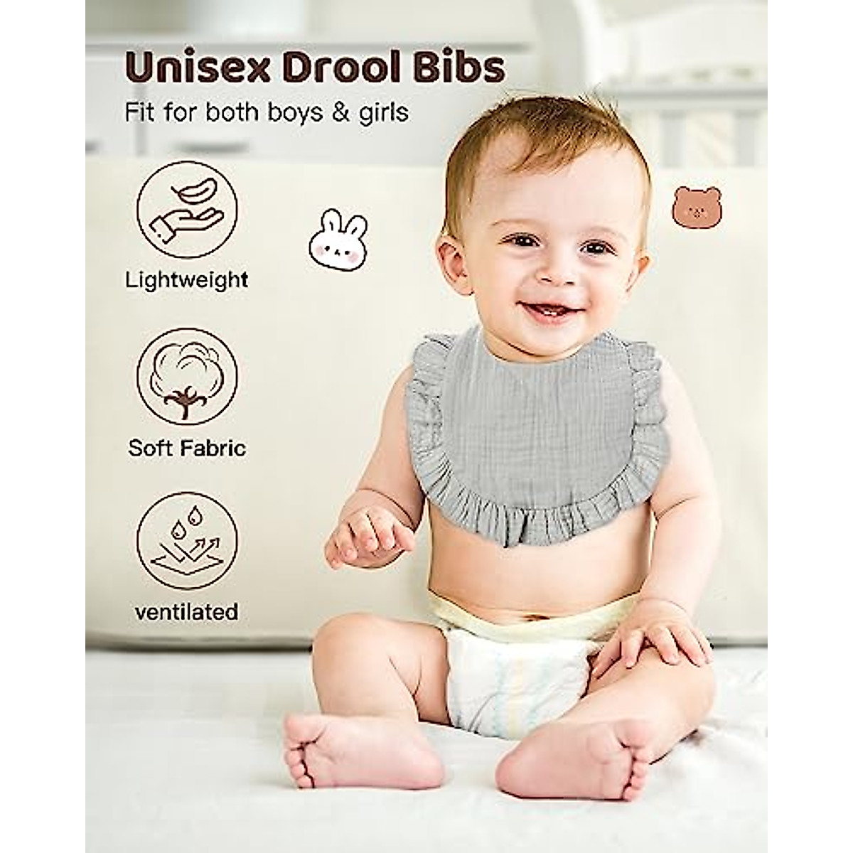 Lictin Muslin Baby Drool Bibs - 8 Pack Baby Bandana Drool Bibs Cotton Unisex, Snap Muslin Bibs for Boys Girls, Absorbent & Soft for Teething and Drooling