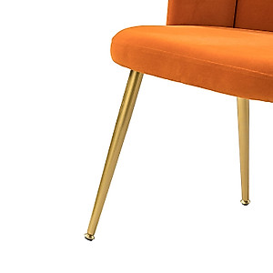 HULALA HOME Velvet Accent Chairs Modern Vanity Chairs for Makeup Room, Comfy Upholstered Dining Chairs for Living Room with Shell Back and Golden Metal Legs/Orange