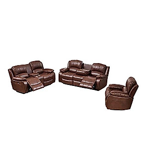 Betsy Furniture Power Reclining Bonded Leather Living Room Set (Brown, Sofa+Loveseat+Chair)