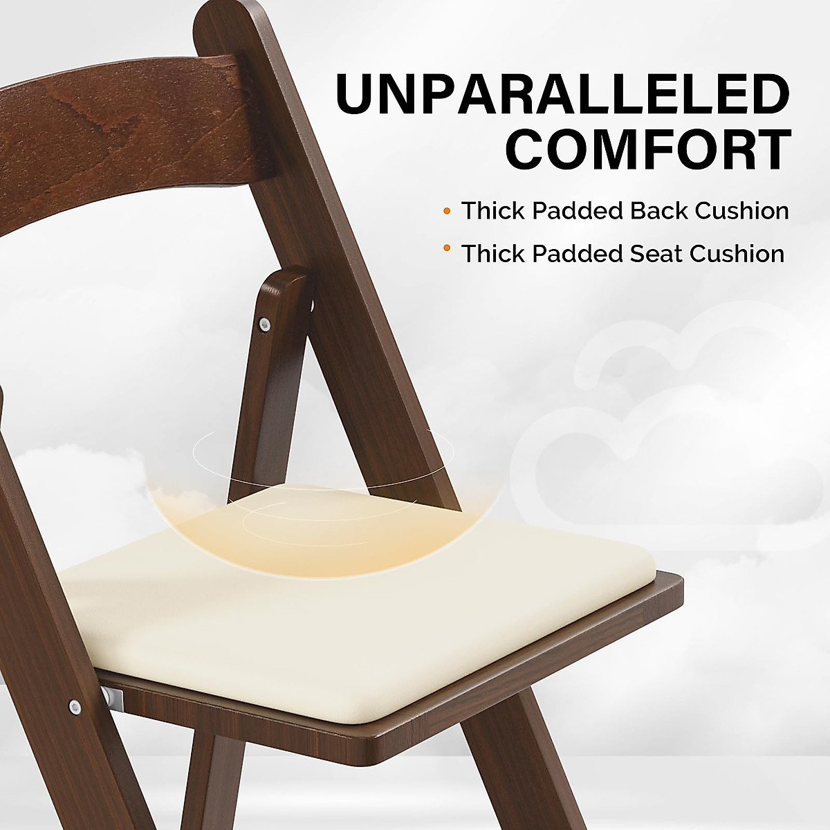 VINGLI Wooden Folding Chairs with Cushion, Comfortable, Portable and Durable Foldable Seating for Indoor & Outdoor Events, Banquet, Party, Dinning, Wedding, Craft, Walnut Brown, 8 Pack