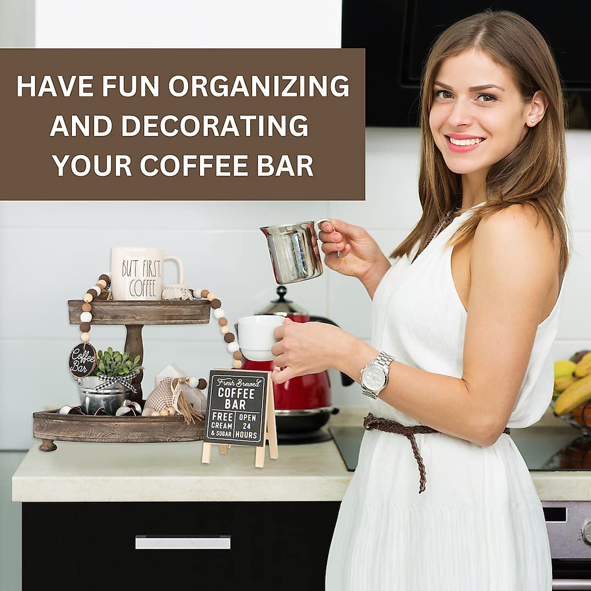 Corner Round Tiered Tray Stand 2 Tier Tray Stand Small Farmhouse Kitchen Decor Coffee Corner Counter Shelf Kitchen Counter Farmhouse Decor Rustic Home Decor Brown Wood Wooden Two Tiered Tray Decor