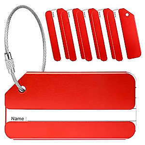 Yizhet Luggage Tags, 6 Pack Aluminium Alloy Suitcase Tag, Luggage Tag with Steel Loop and ID, Luggage Tags for Suitcases(Red 6 Pcs)