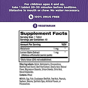 Natrol Kids 1mg Melatonin Fast Dissolve Sleep Aid Tablets, with Lemon Balm, Supplement for Children Ages 4 and up, Drug Free, Dissolves in Mouth, 40 Strawberry Flavored Tablets