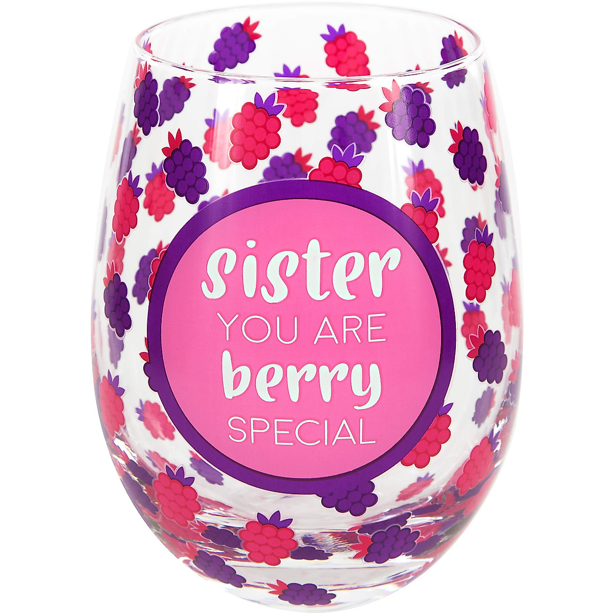 Pavilion Gift Company 18oz Sister You Are Berry Special-Raspberry Stemless Wine Glass, Pink