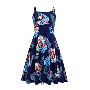 Arhiner Little Girls Casual Dress Spaghetti Strap Tropical Print Cami Dresses Flower 6-7Y