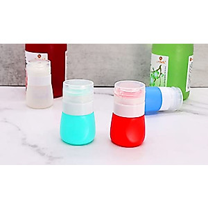 Timiuu Squeeze Salad Dressing Bottles with Cleaning Brush | Portable Sauce Bottles Condiment Bottles | Dressing to Go for Lunch | 2 OZ, Set of 4 | Food-grade Silicone, BPA Free