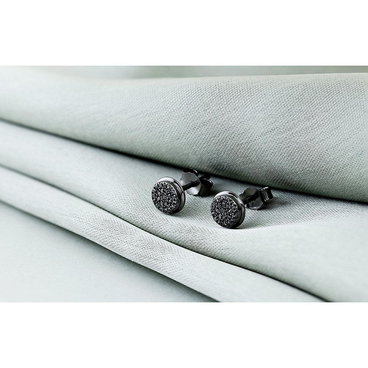 Dazzlingrock Collection Round Black Diamond Double Halo Style Pushback (Unisex) Stud Earring in Black Plated 925 Sterling Silver (0.10 ctw, Color Black, Clarity Opaque)