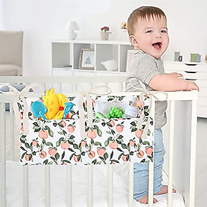 Baby Crib Organizer Cot Caddy Bed Storage Bag 2 Pockets Bedside Hanging Diaper Nursery Organizer for Diapers Toys Clothing (Orange)