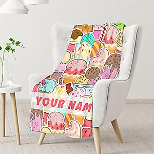 Custom Ice Cream Blanket Gift - 30x40 Inches Cute Blankets for Girls & Kids - Colorful Soft Fuzzy Throw for Couch, Office