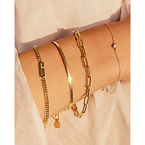 gorjana Women's Parker Paperclip Link Chain Bracelet, 18k Gold Plated, Signature Clasp, Adjustable Minimalist Stacking Layered