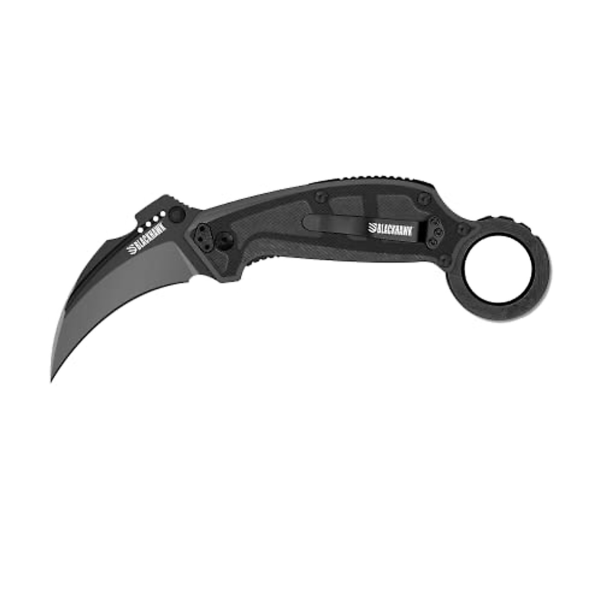 BLACKHAWK Garra III Knife Karambit Tactical Sideliner, 2-1/4 Inch D2 Tool Steel Blade, Black G10 Handles, BH15G3201BK