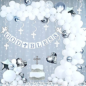 Elkanah Baptism Decorations for Boys Girls First Communion Decorations Bautizo Primera Comunion Decoracion Christening Decor Party Supplies Cake Topper Banner Balloons