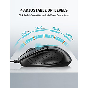 TECKNET Pro S2 High Performance Wired USB Mouse, 6 Buttons, Upto 2000dpi