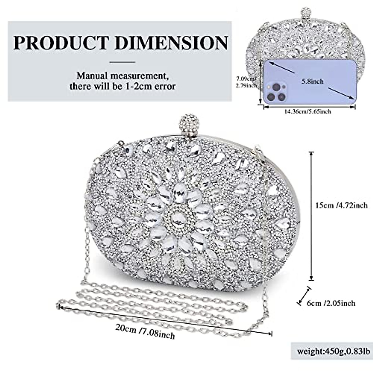 UBORSE Clutch Bag Women Shoulder Bag Small Crystal Bag Elegant Rhinestone Clutch Evening Purse for Wedding Cocktail Party