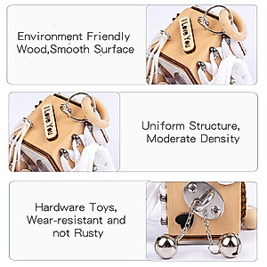 FIMIJORY Busy Cube for Toddlers 1-3 Year Old, Wooden Travel Toys for Toddlers, Busy Activity Board, Preschool Learning Toy, Lacing Beads Puzzles, 6in1 Learn to tie Shoes Toy Boys Girls