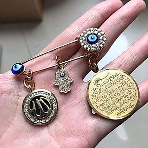ZKDC muslim islam AYATUL KURSI Allah Turkish evil eye hamsa hand of fatima Stainless Steel brooch pin