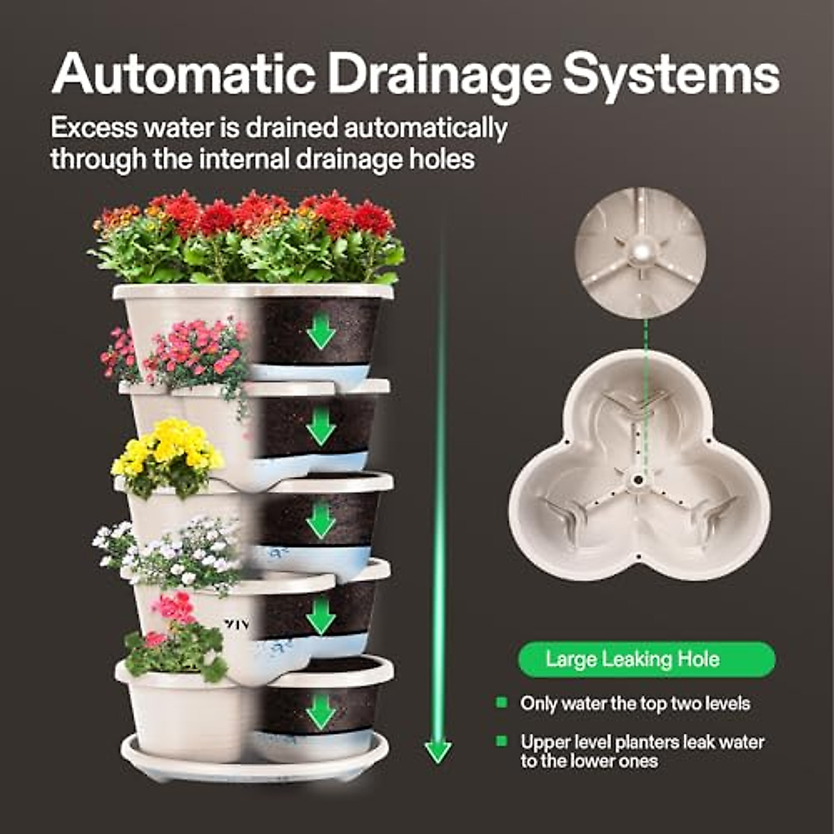 VIVOSUN 5 Tier Vertical Gardening Stackable Planter for Strawberries, Flowers, Herbs, Vegetables, Ivory