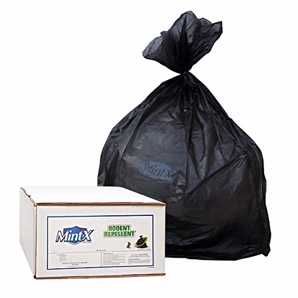 Mint-X - MX4048HD B16 Rodent Repellent Trash Bag, 0.630 Mil, Hi-Density, Star Seal, 48" Height x 40" Length, 45 Gallon, Black (Pack of 250)