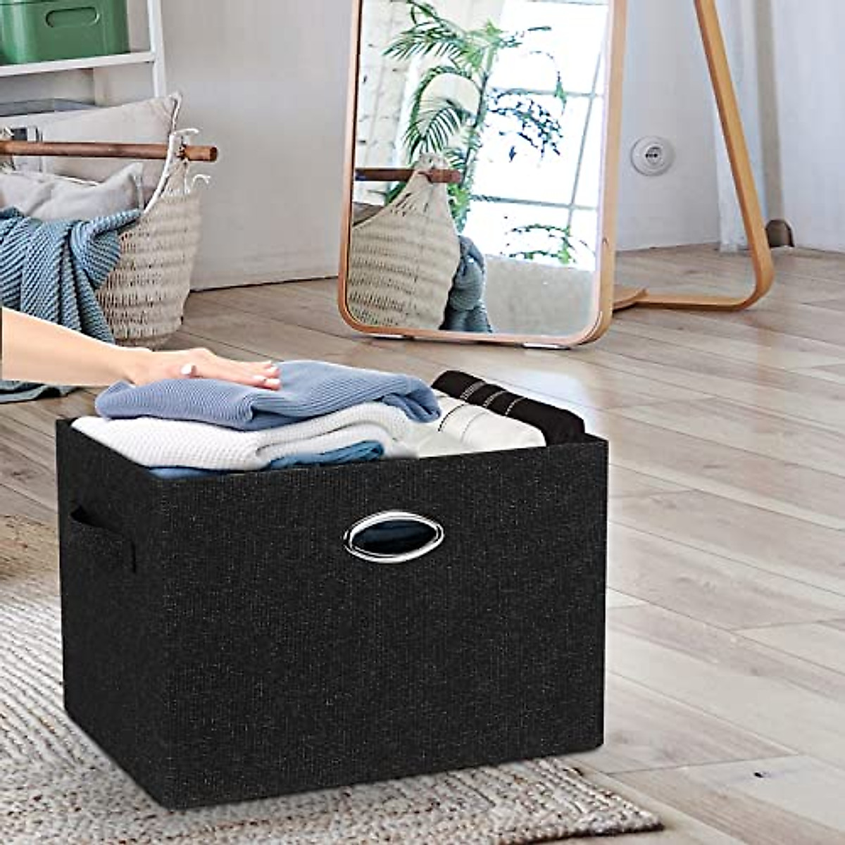 Posprica 3X Thicker Large Collapsible Storage Bins with Lids, 17"x12" Fabric Storage Box with Lid Storage Baskets for Shelves Closet Organizer Bins for Clothes Toys Books Photos Storage(3 Pack)