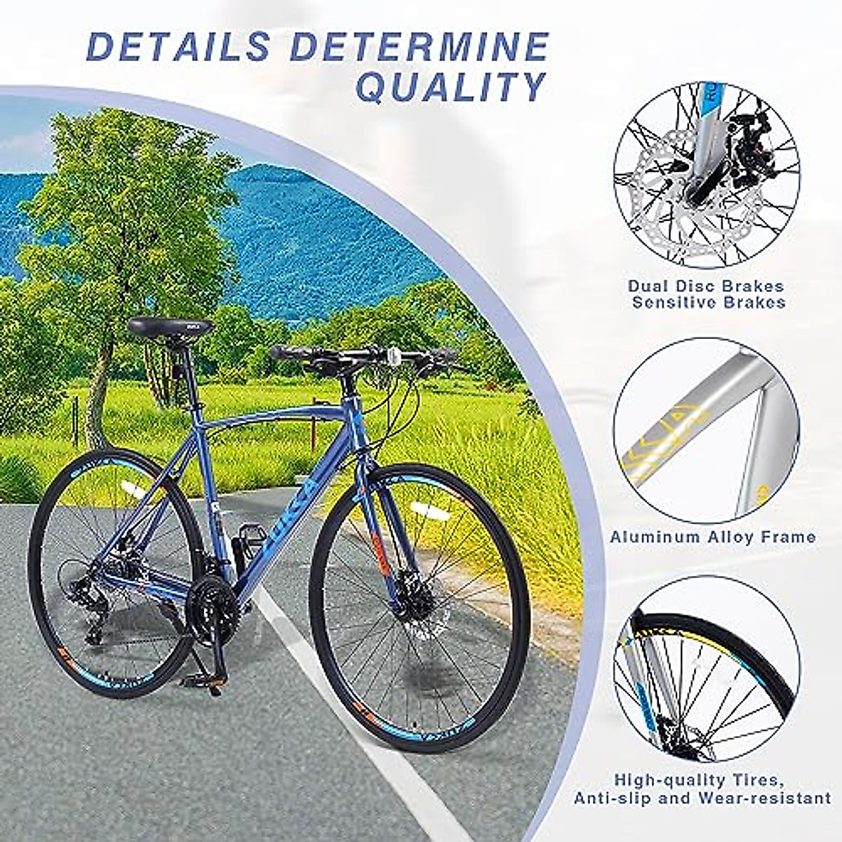 MAKELEN Road Bike for Men and Women Alloy Frame City Bicycle 700 c Wheel Set / 24 Speed/Disc Brake Navy&Blue