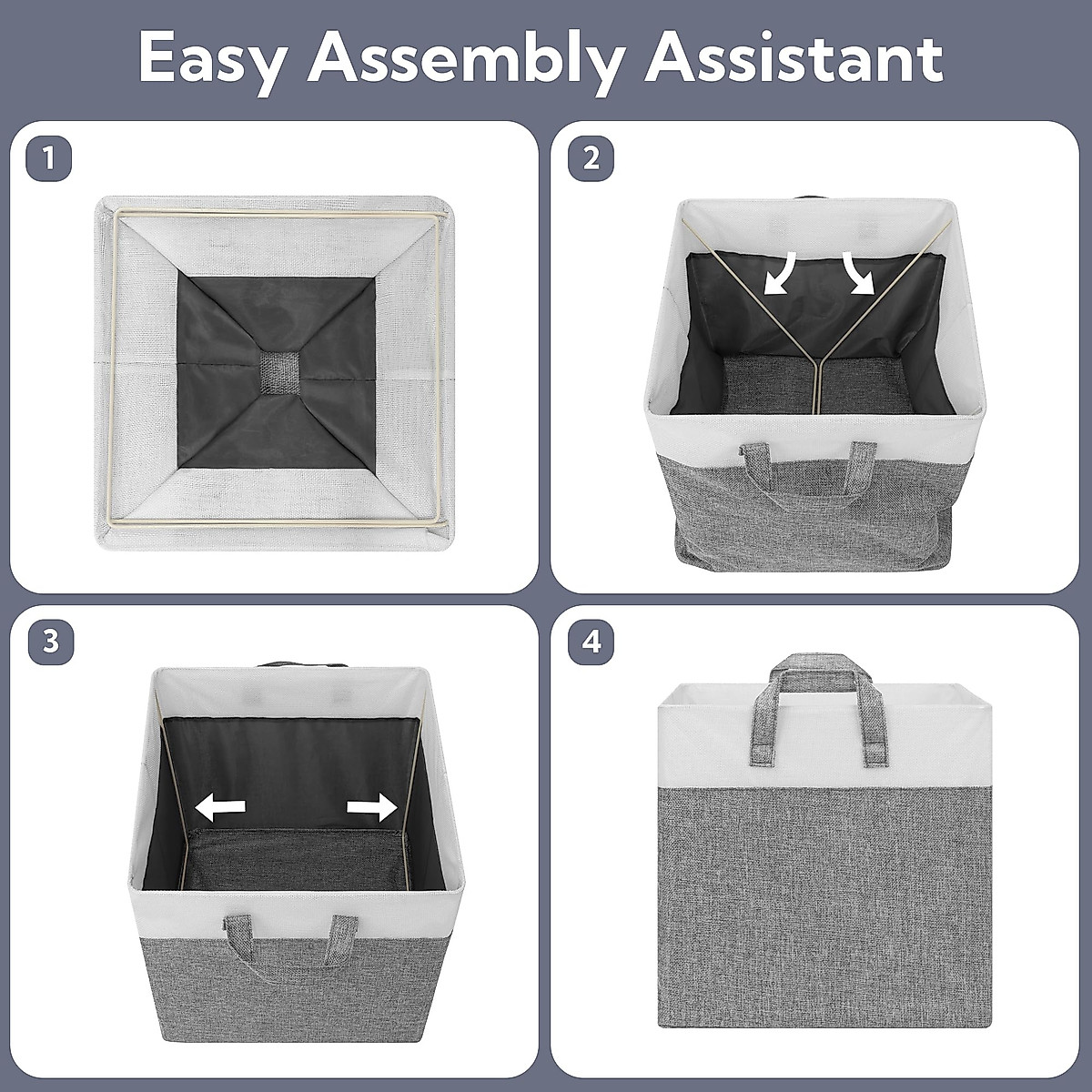 GRANNY SAYS 12x12 Storage Cubes, Cube Storage Bins with Metal Frame, Foldable Cube Storage Organizer, Closet Storage Baskets, Storage Cube Bins, Storage Bins for Shelves, White&Gray, 4 Pack